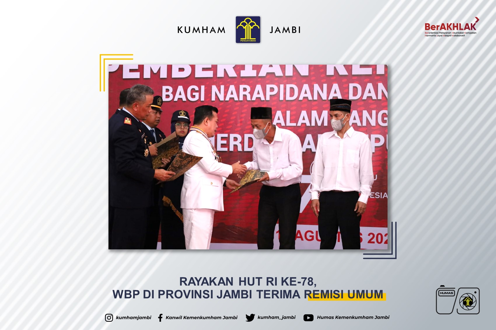 Rayakan HUT RI Ke-78, WBP di Provinsi Jambi Terima Remisi Umum