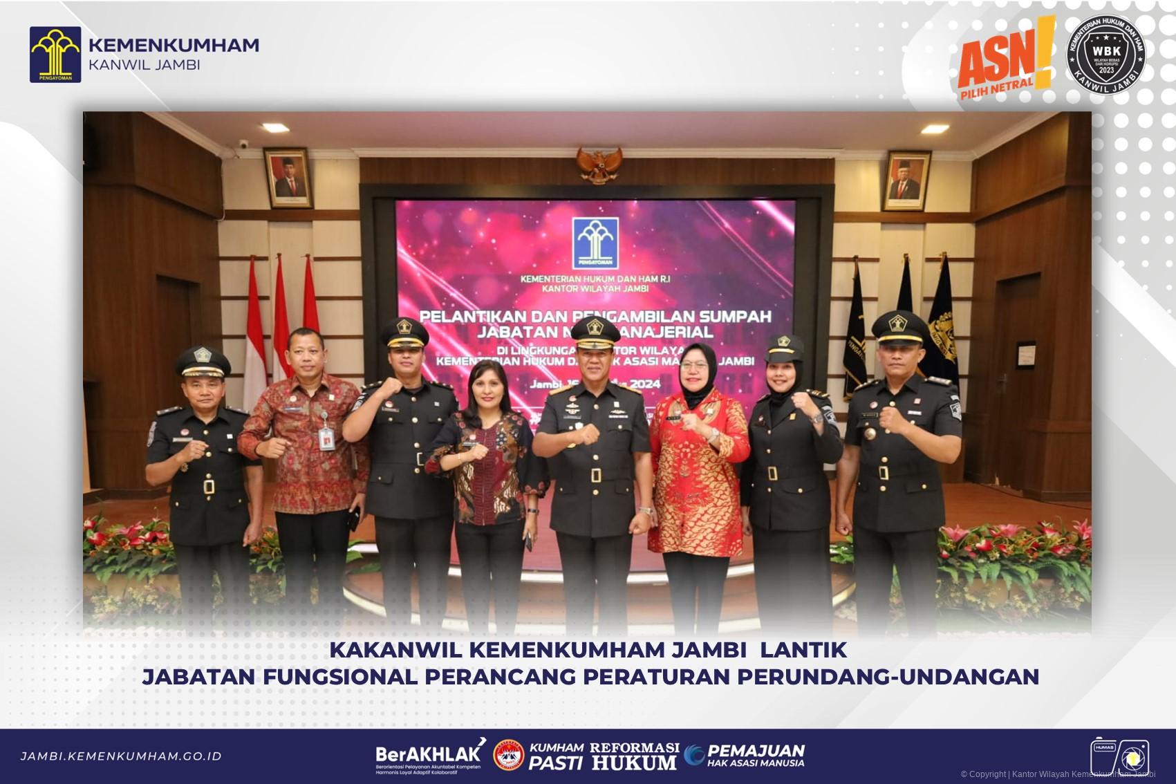 Kakanwil Kemenkumham Jambi Lantik Jabatan Fungsional Perancang Peraturan Perundang-Undangan