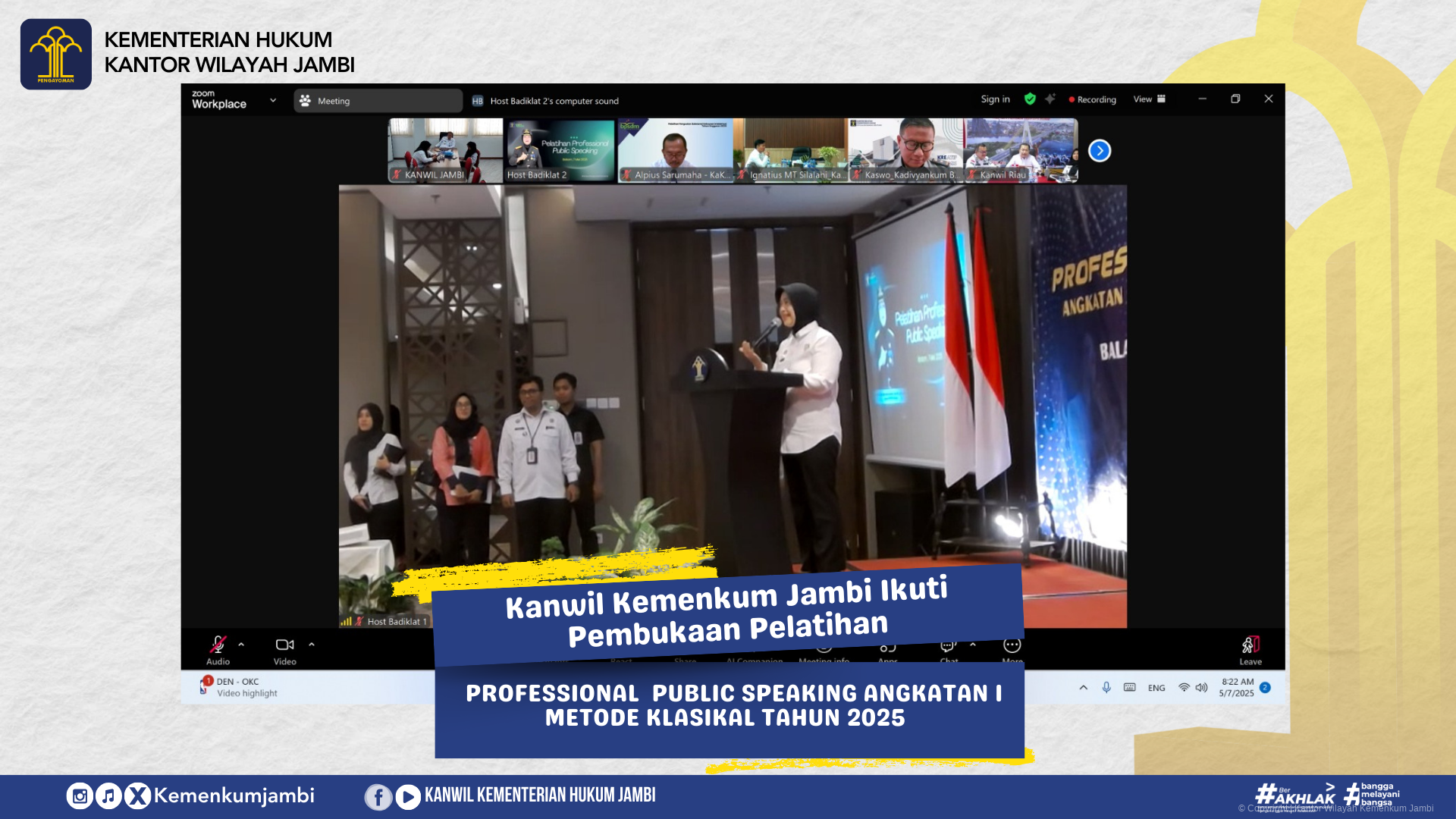 Kanwil Kemenkum Jambi Ikuti Pembukaan Pelatihan Professional Public Speaking Angkatan I Metode ...